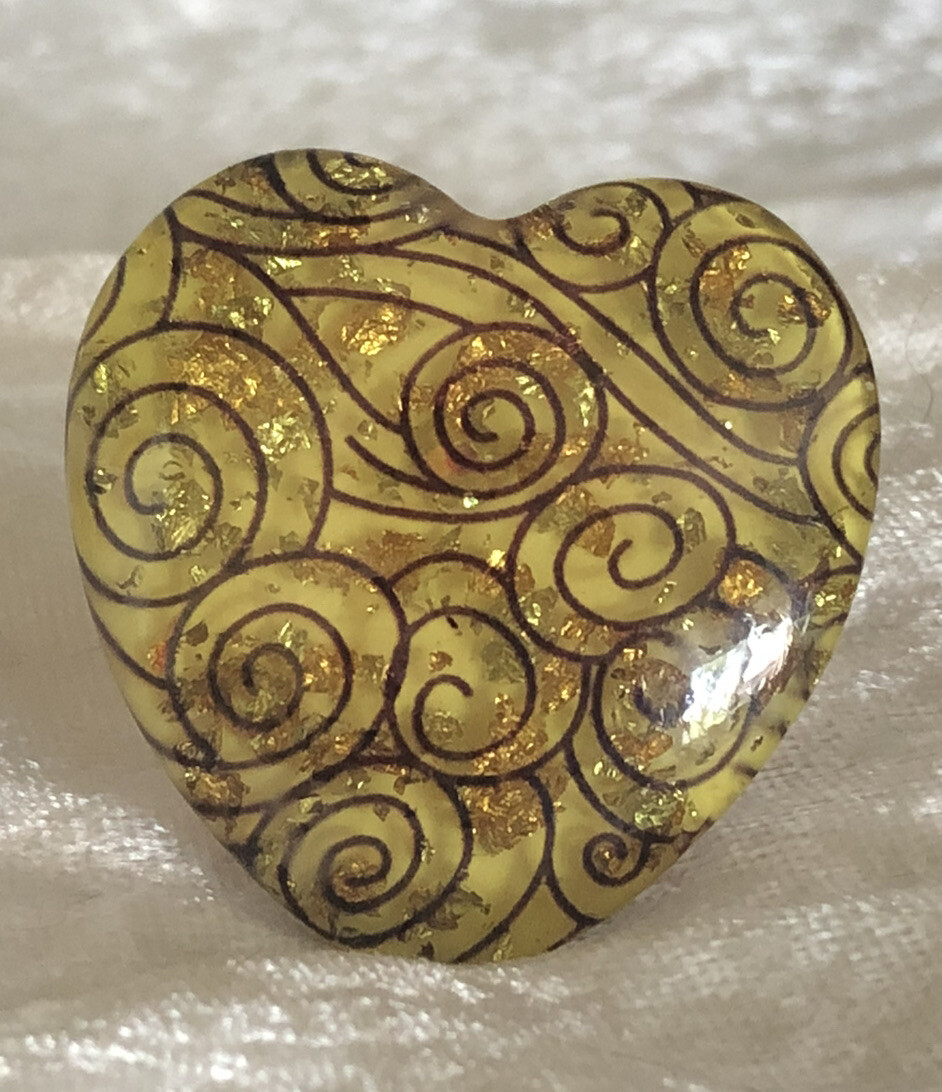 Vintage Yellow Glitter Lucite Plastic Ring - Gem