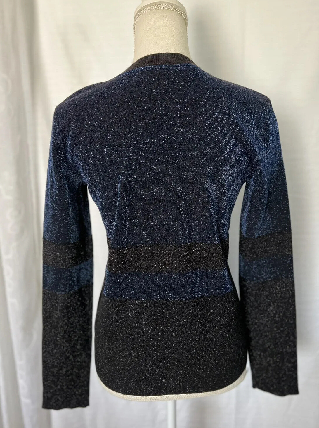 TORY BURCH Women's Lurex Block Metallic Crewneck Sweater Navy/Black ...