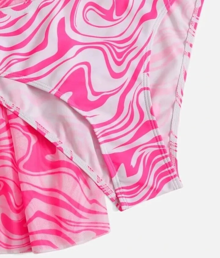 Womens Size 10 UK Hot Pink Marble Swimming Costume 3 Piece Set Swimsuit ...
