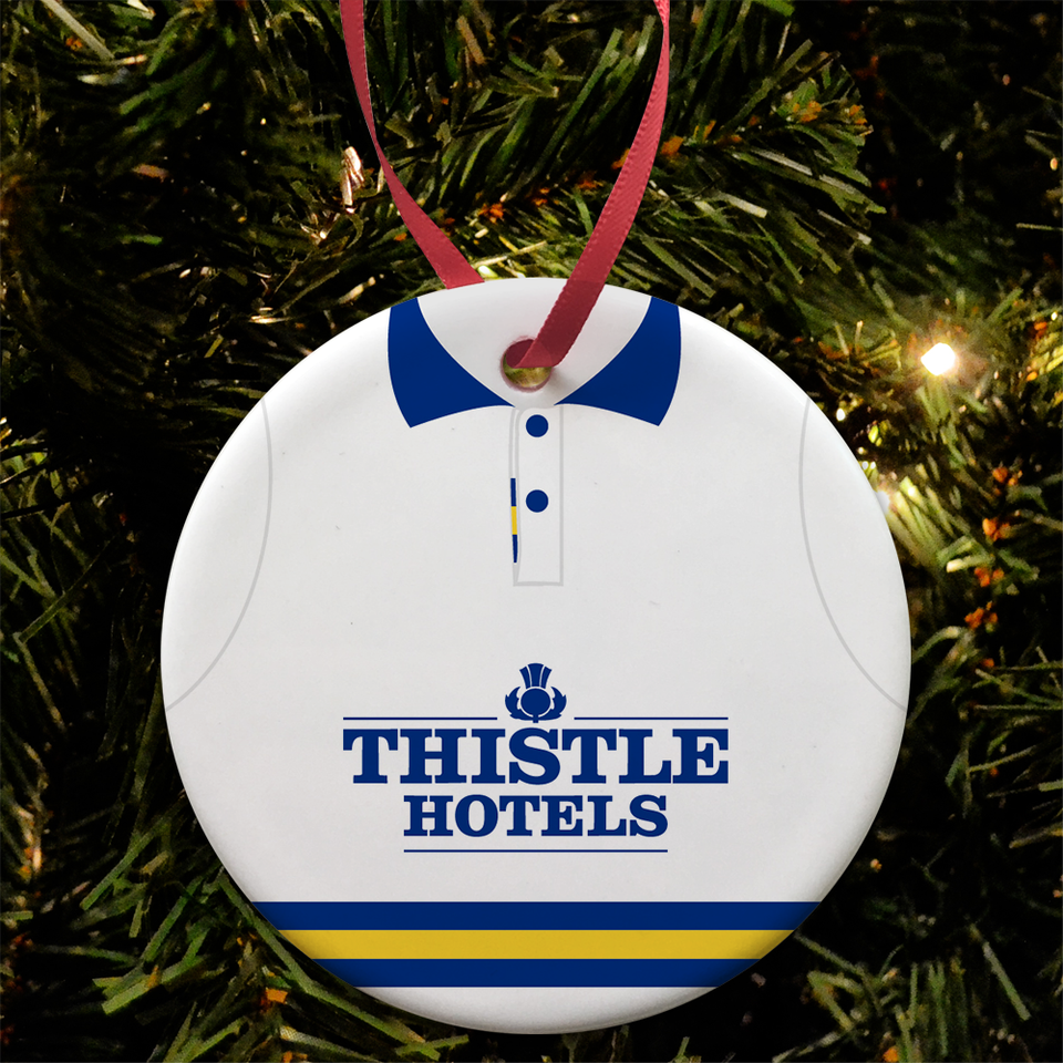 Leeds Utd Retro Shirt Kit Christmas Tree Decoration Bauble Flat Ceramic ...
