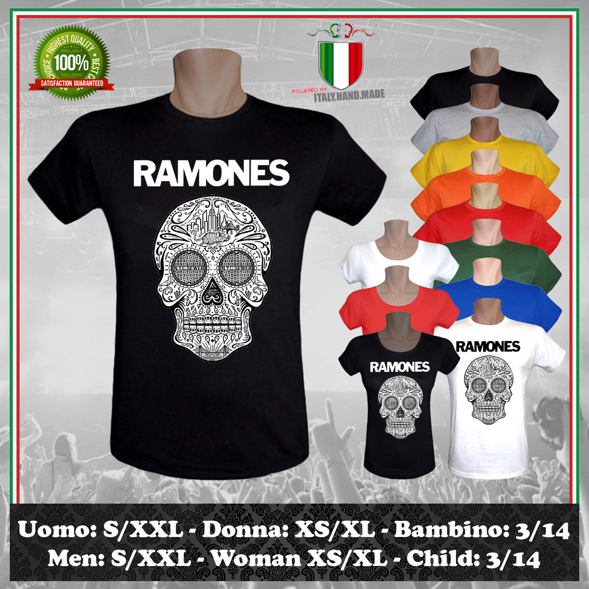 T-SHIRT RAMONES SKULL DRAWING ART TESCHIO MESSICANO MISFITS UOMO DONNA ...