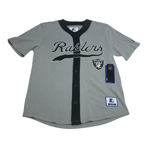 Starter Las Vegas Raiders Baseball Style Jersey Men's Sz M Grey Button ...