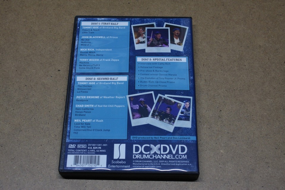 Buddy Rich Memorial Concert 2008 US 3 DVD VG Neil Peart Chad Smith ...