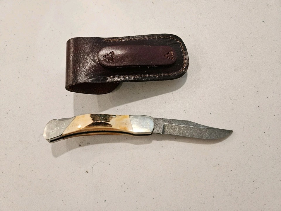 USA Bear Mgc Single Blade Damascus Hunter Lockback Folding Pocket Knife ...