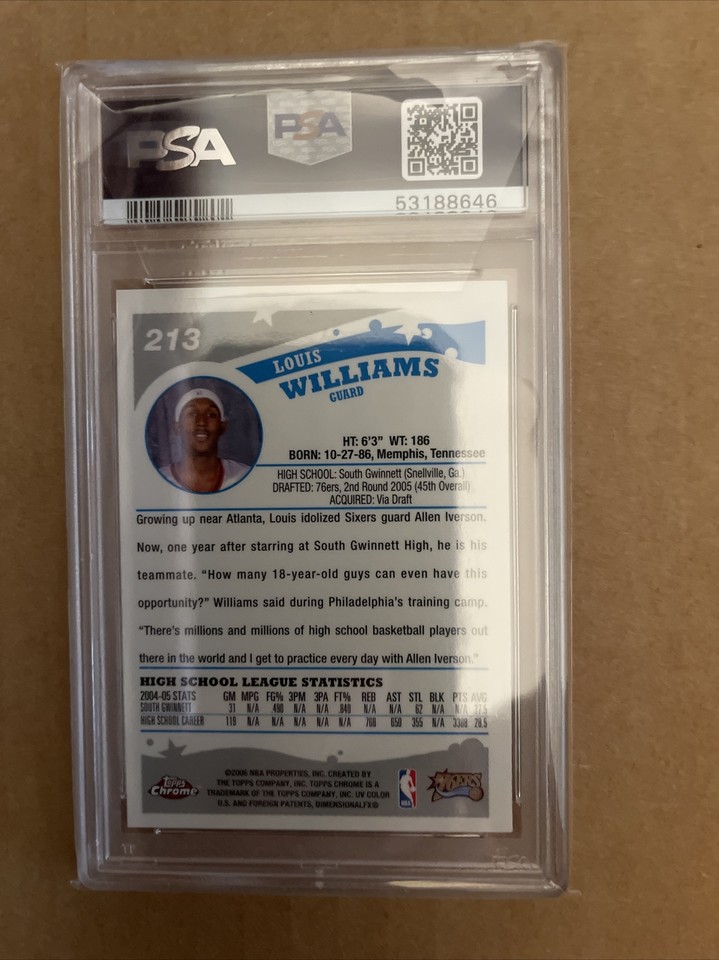 2005-06 Topps Chrome LOUIS LOU WILLIAMS Rookie Card RC #213 PSA 9 MINT ...