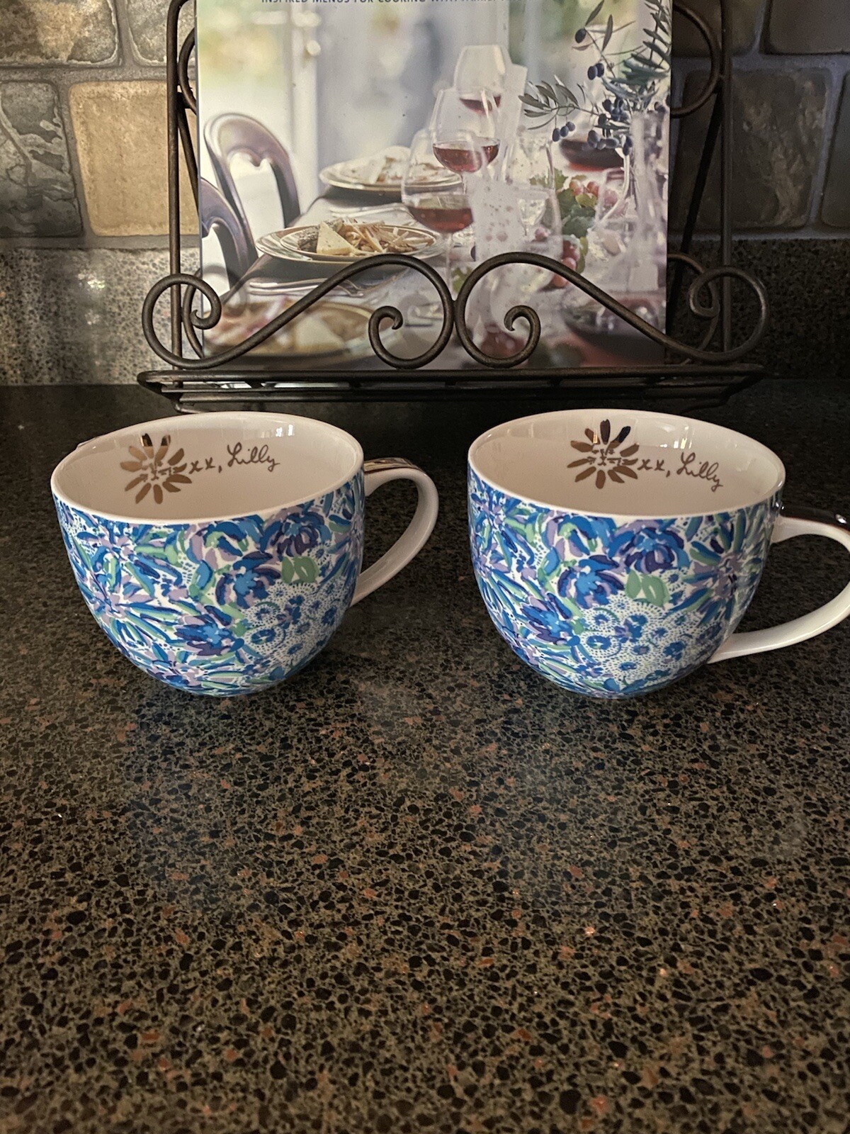 Lilly Pulitzer Coffee Tea Cups Mugs Set Of 2 | 12 Oz Blue Floral Chintz ...