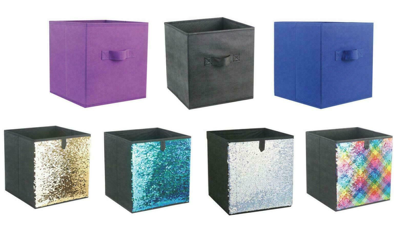 2 x Foldable Collapsible Storage Cube Basket Bin Box Organiser Fabric ...