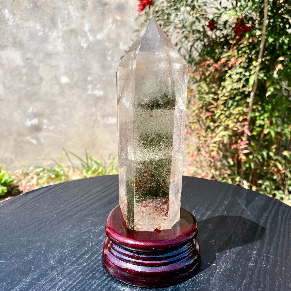 2LB Natural Garden Green Red Ghost Phantom Quartz Crystal Point Tower ...