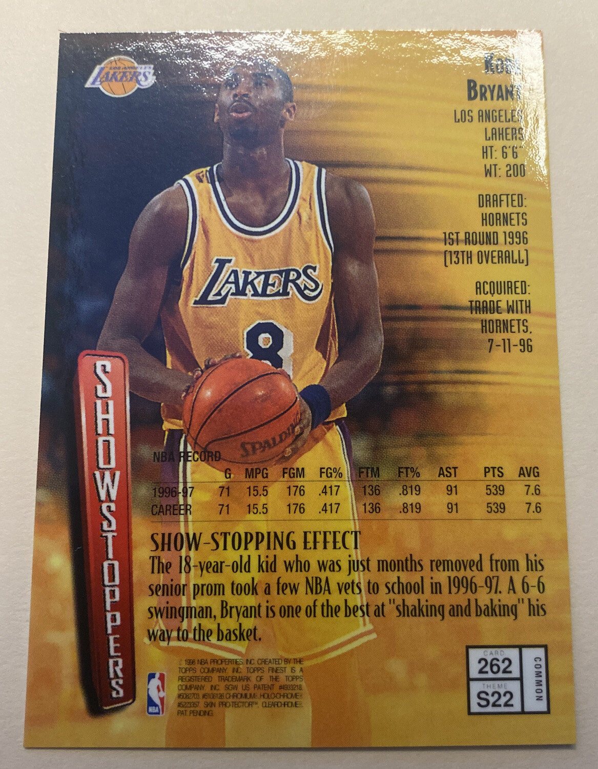 1997-98 Kobe Bryant Topps Finest Showstoppers #262 🔥🔥🔥 | eBay