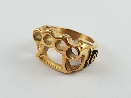 Gold toned Stainless Steel Knuckle Duster biker ring brass buster ...