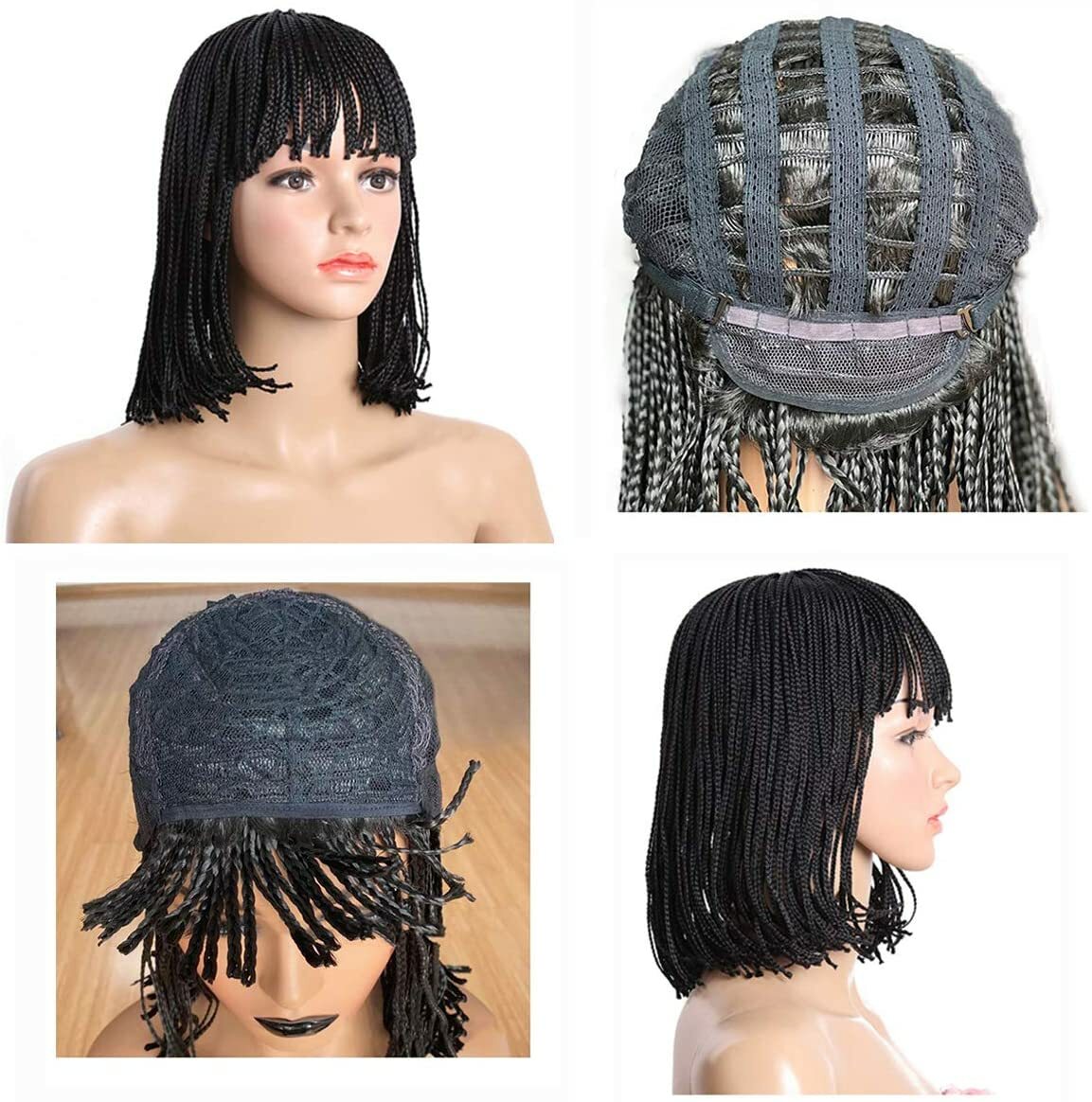 Black Short Bob With Bangs Synthetic Heat Resistant Hair Afro Box ...
