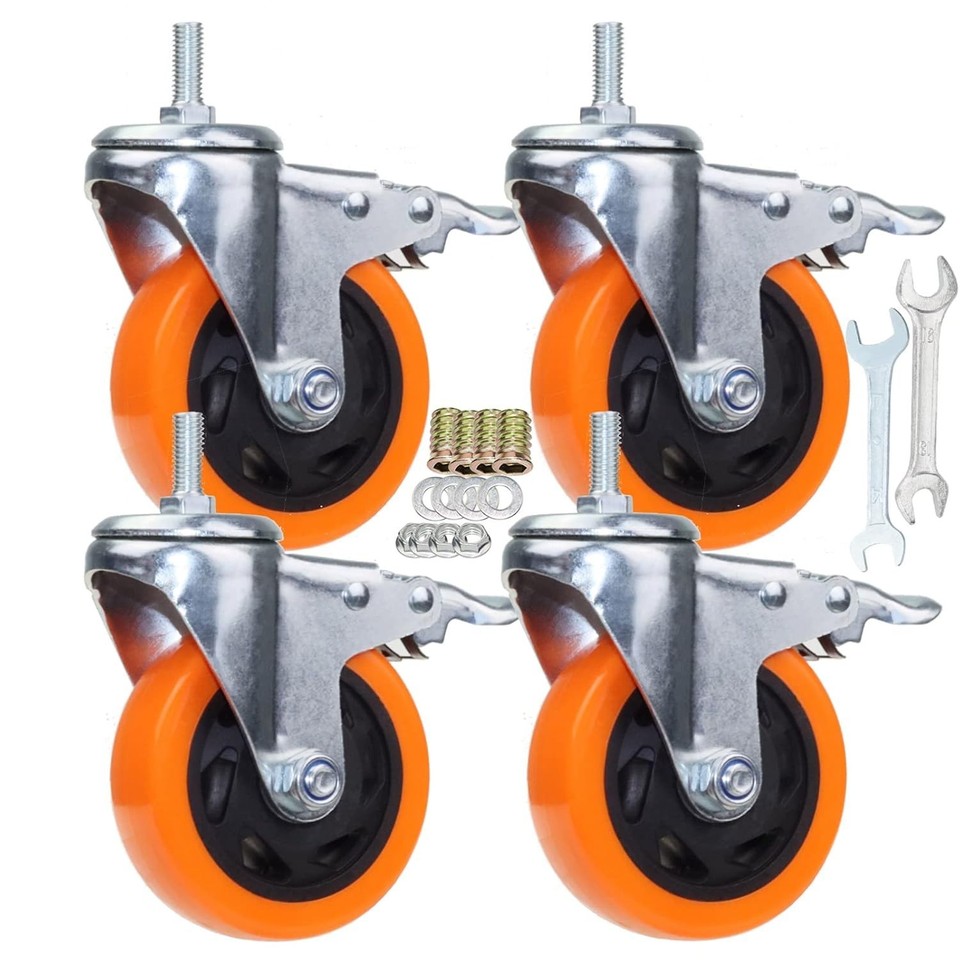 Heavy Duty Stem Caster Wheels M10-1.5X25mm Dual Locking No Noise PVC ...