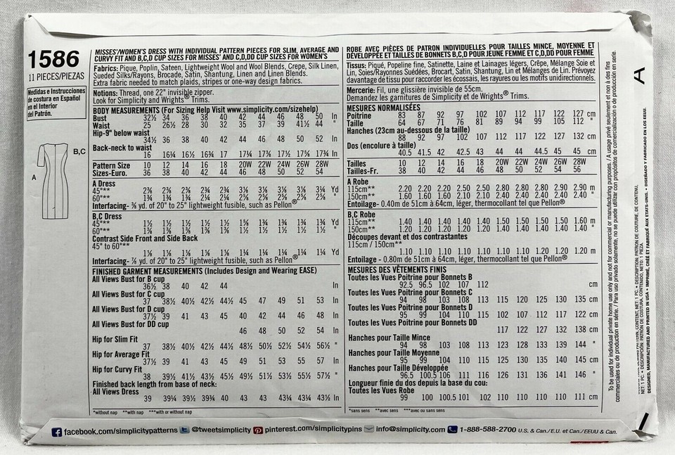 2013 Simplicity Sewing Pattern 1586 Womens Dress 2 Sleeves Size 10-18 ...