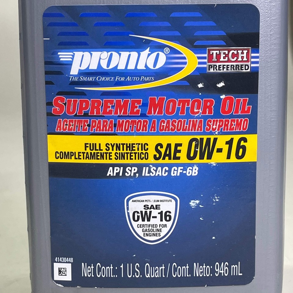 PRONTO (6-PACK) Full Synthetic Supreme Motor Oil SAE 0W-16 1 qt 516PR ...