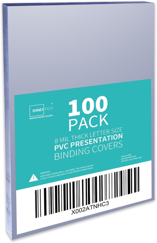 100 Pack 8Mil PVC Clear Binding Presentation Covers, Letter Size ...