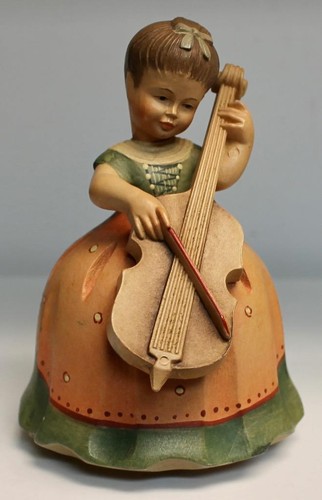ANRI Wood Carved and Girl with Base Cello / Fiddle Music Box Plays Born ...