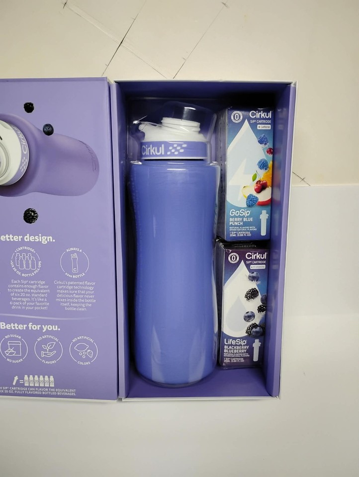 Cirkul 22 oz Purple Stainless Steel Bottle Starter Kit Blue Lid + 2 ...