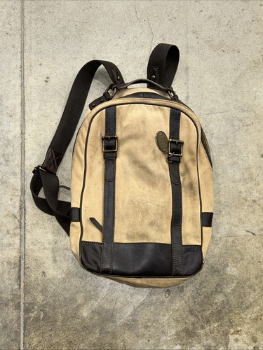 FOSSIL Estate Backpack Rugged Olive Canvas Brown Faux? Leather Trim ...