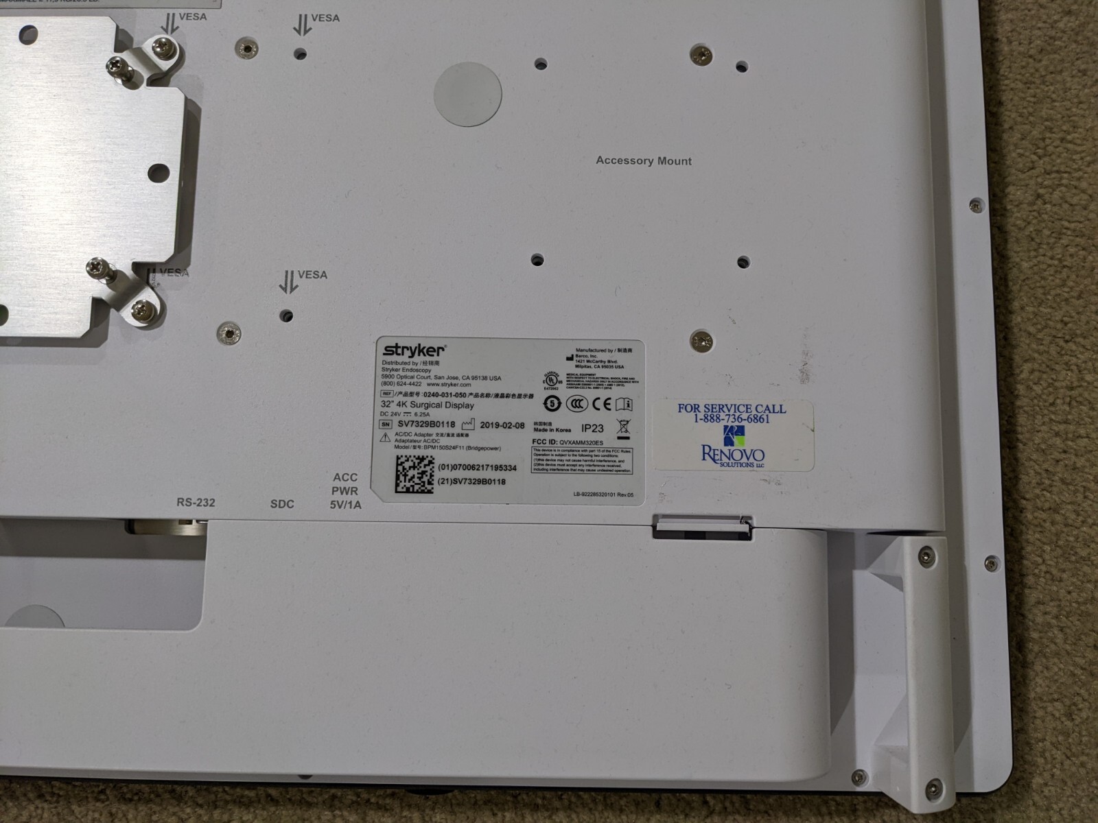 Stryker 240-031-050 32" 4K Surgical Display Monitor w/ Power Supply ...