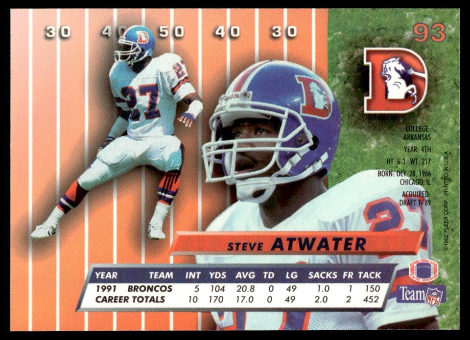 1992 Ultra #93 Steve Atwater Denver Broncos | eBay
