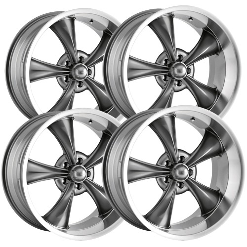 (Set of 4) Staggered Ridler 695 17x7,17x8 5x114.3/5x4.5" +0mm Grey ...