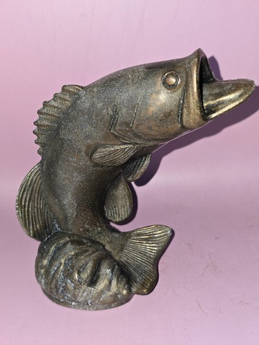 Vintage Large 6" Wide Mouth Bass Brass Fish Figurine Statue or Fishing ...