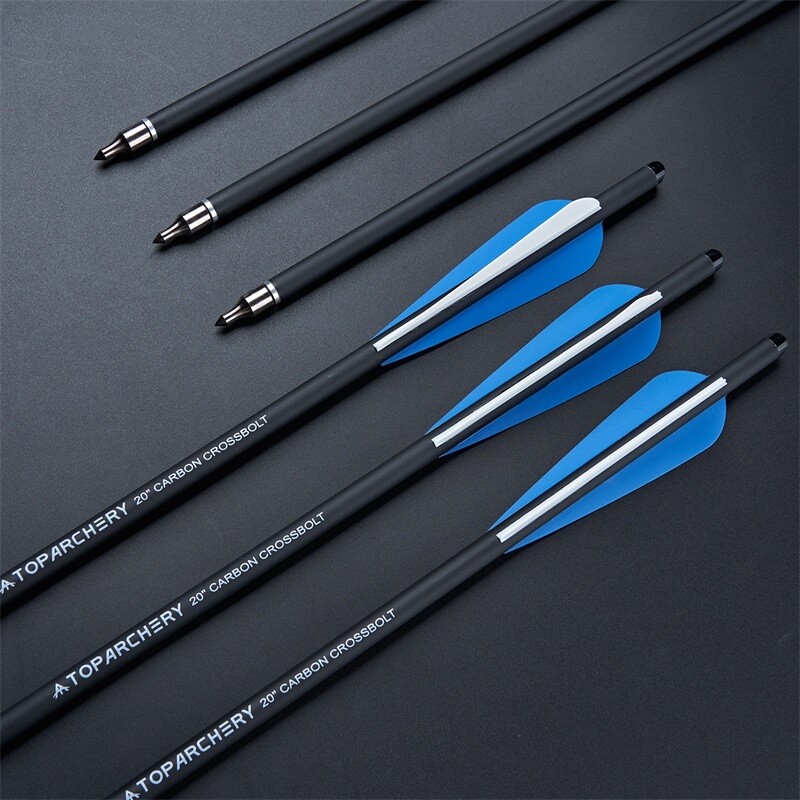 12Pcs 20" Carbon Crossbow Bolts Arrows Half Moon Nocks 8.8mm OD 4" Vane ...