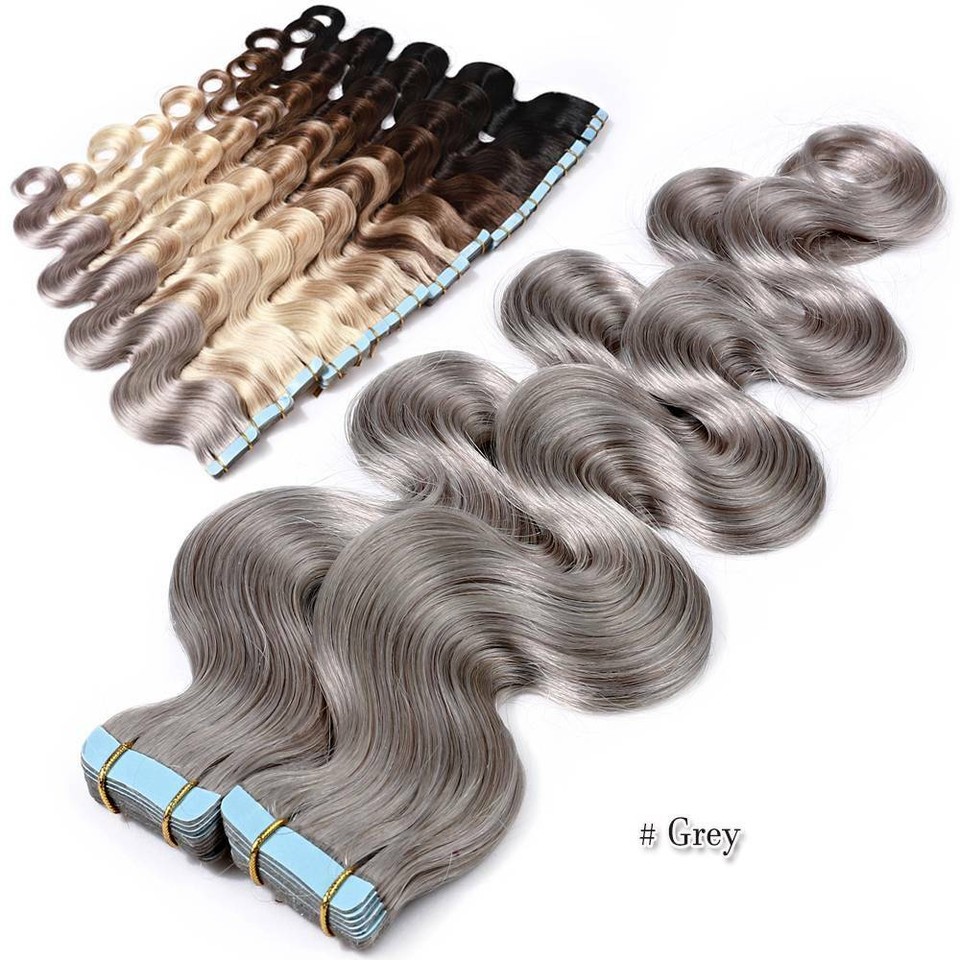 Thick Wave Tape In Skin Weft Remy Human Hair Extensions Full Head 10/20 ...
