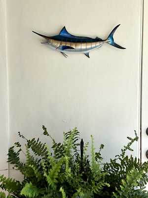 Blue Marlin Miniature - Hand-Painted Resin Fish Sculpture - Nautical ...