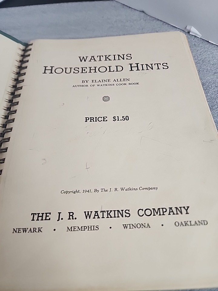 Watkins Household Hints 1941 JR Watkins Co Spiral Book | eBay