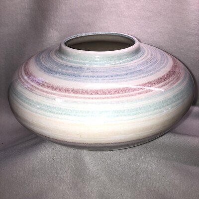 HARRIS POTTERIES CHICAGO USA POTTERY VASE Pink Green Blue Yellow 11 ...