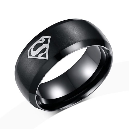 Superman Emblem Ring Black 8MM Stainless Steel Titanium Band Gift Size ...