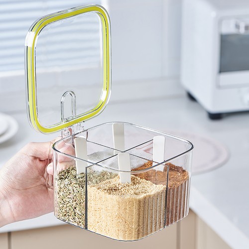 (Transparent Green)Airshi Condiments Container Clear Plastic Sealed 4 ...