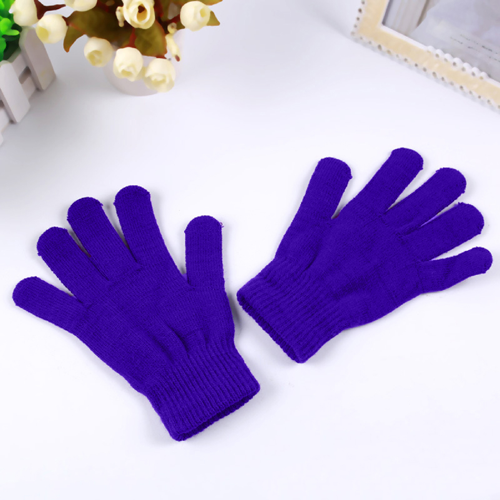 Mittens Soft Breathable Solid Color Full Finger Knitted Gloves ...