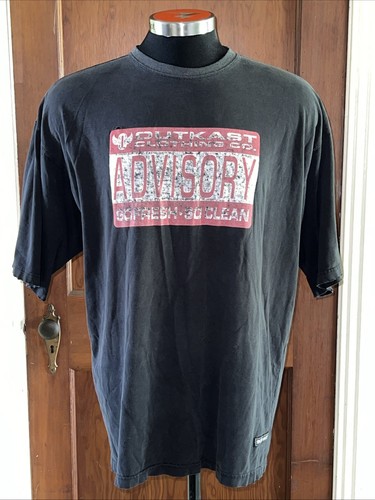 Vintage 90s Outkast Clothing T-Shirt 2XL Black Advisory Fresh Clean ...
