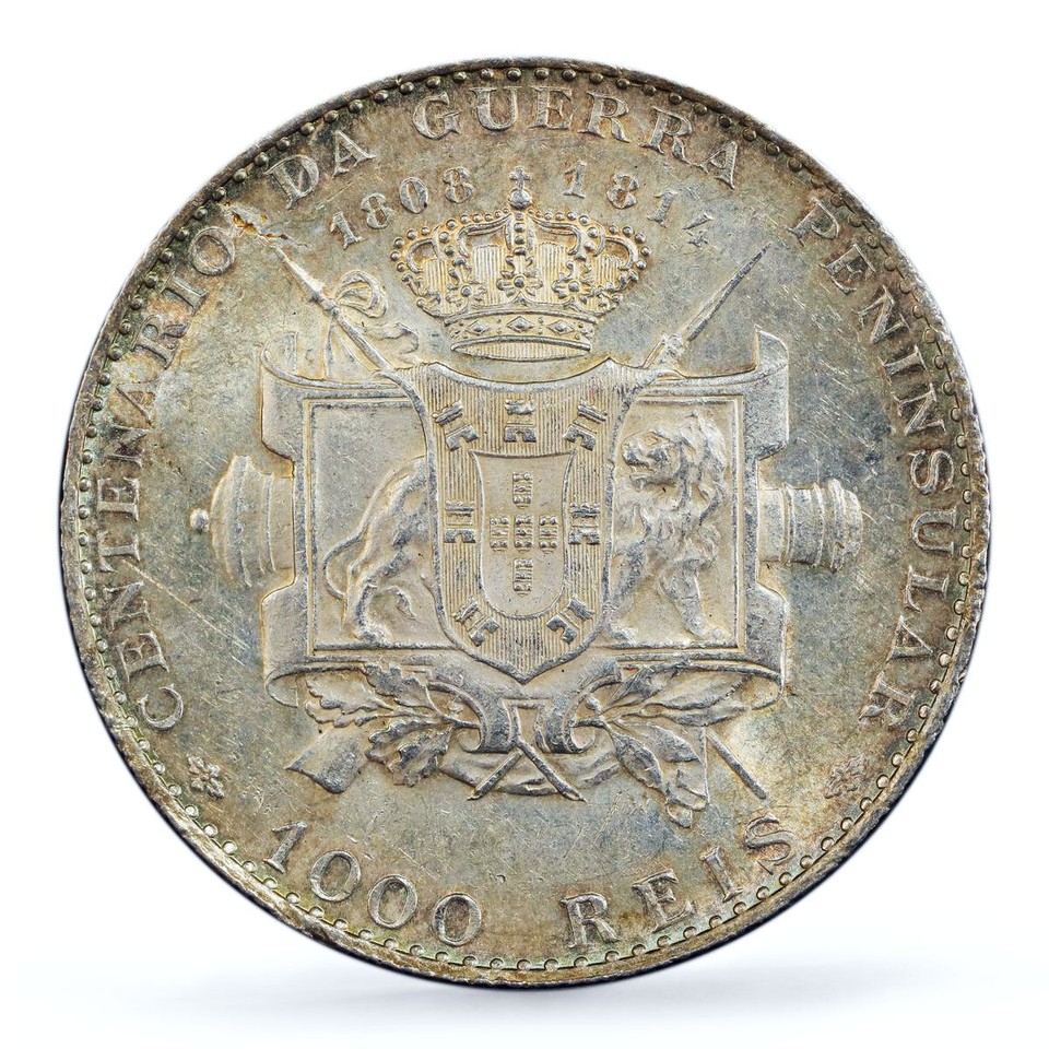 Portugal 1000 reis King Manuel II Peninsular War AU58 PCGS silver coin ...