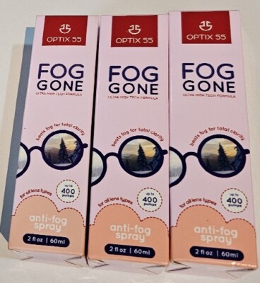 3x Optix 55 Fog Gone Anti-Fog Spray for Glasses Safe for all Lenses (2 ...