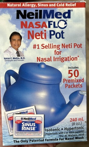 NeilMed NasaFlo Unbreakable Neti Pot with 50 Premixed Packets | eBay