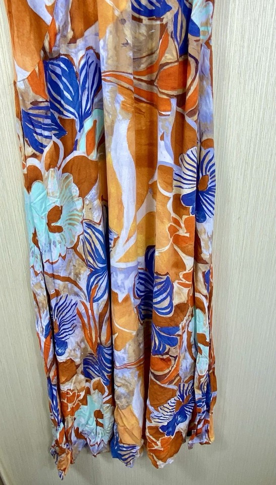 Jams World Size XL Orange Blue Tropical Floral Print Maxi Dress ...