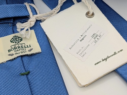 LUIGI BORRELLI Solid Cerulean Blue Twill Thick Woven Silk Tie Italy ...