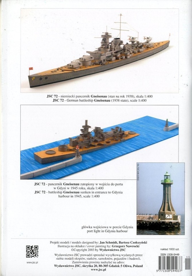 JSC 1:400 German Navy Pocket Battleship GNEISENAU 1938/1945 (CARD EL ...
