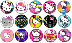 HELLO KITTY #1 - Lot of 15 Pin Back 1" Buttons BADGES (One Inch) Set 1 ...