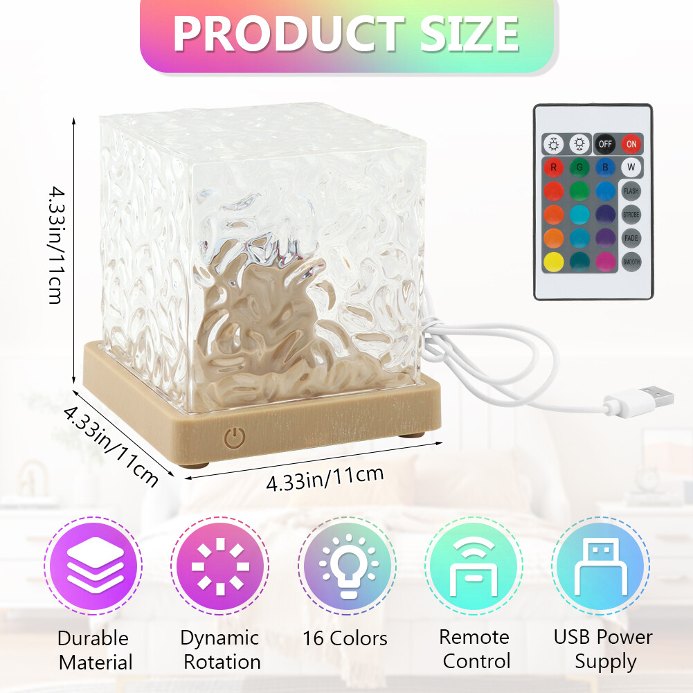 Bedroom Acrylic Water Effect Projector RGB Color Changing With Remote ...