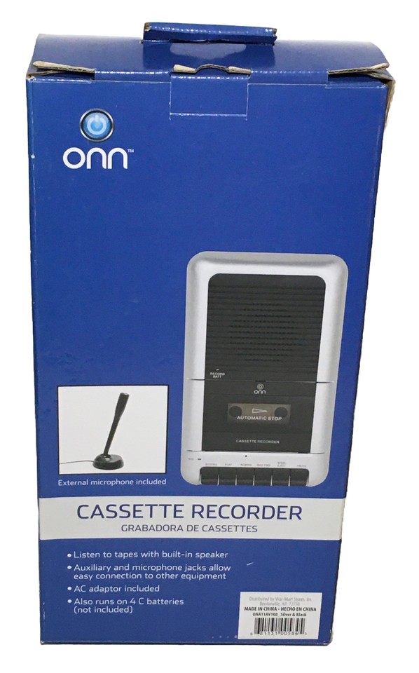 Onn Cassette Recorder Player External Microphone One Touch Recording AC ...