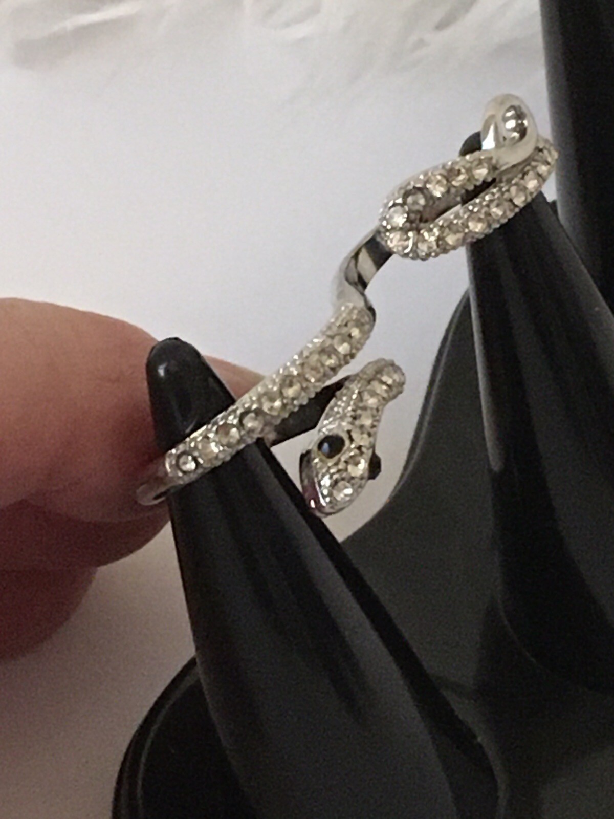 Rare Conjoined Snake Long Serpent Rings Clear Rhinest… - Gem