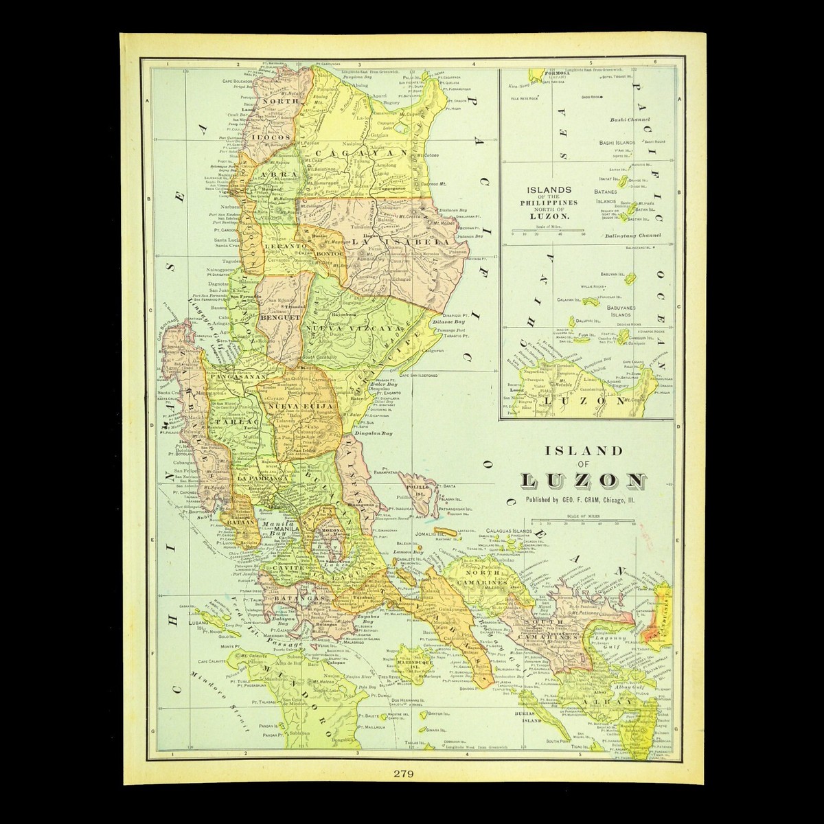 1913 Antique Map Of Luzon Island The Philippines