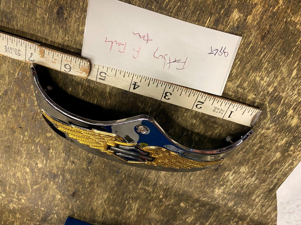 OEM Harley Davidson Chrome Gold Logo Wing Eagle Fender Tip Trim Fatboy ...