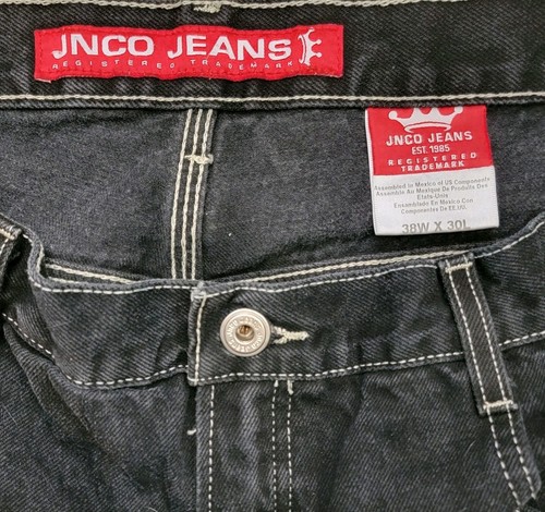 JNCO Jeans Black Red Crown Logo 38 x 30 Y2K Baggy Jncos Denim Wide Leg ...