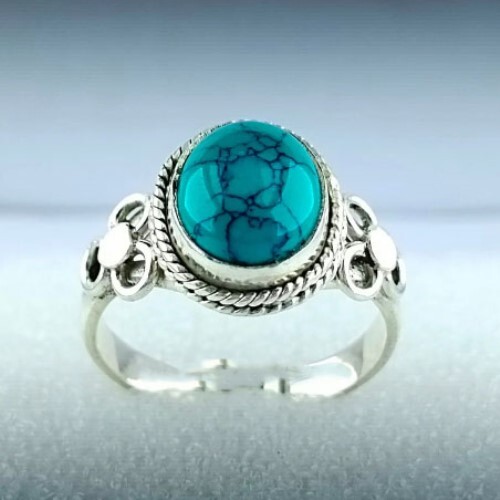 Turquoise Natural Oval Stone 925 Sterling Handmade Genuine Silver Ring ...