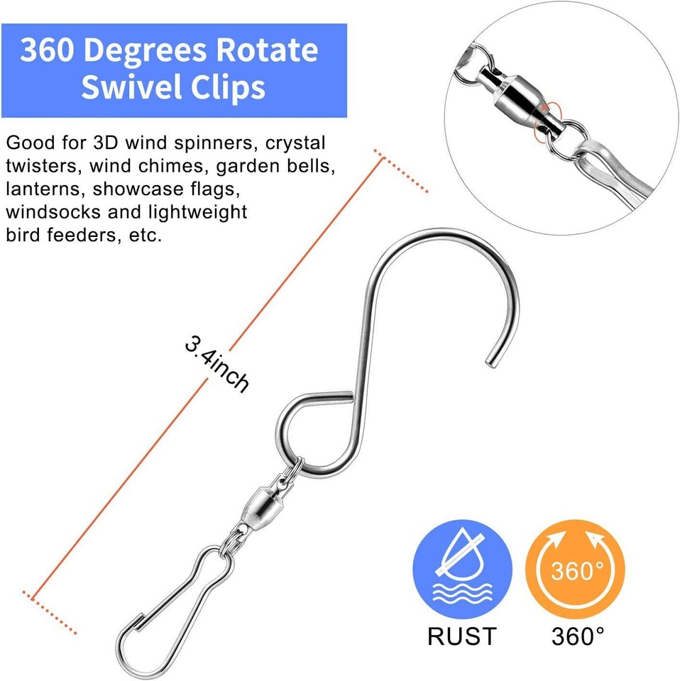 20pcs Swivel S Hooks Clips Hanging Wind Spinners Chimes Crystal Twister ...
